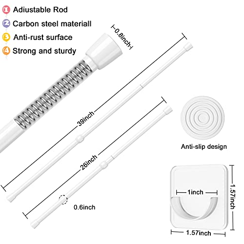 AIZESI 1pcs Tension Curtain Rod Spring Tension Rod Short Curtian Rods No Drilling Expandable Spring Loaded Curtain Tension Rod Adjustable 26 to 39 inch,Best Use Range 28 to 36 inch,White