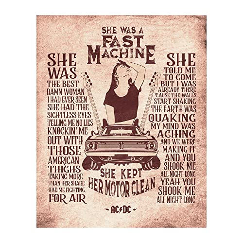 AC/DC Band - You Shook Me All Night, Iconic Rock Band Song Lyric Wall Art Print, Music Wall Decor For Room Decor, Studio Decor, Office Decor, Man Cave & Living Room Decor, Unframed Wall Print- 11x14"