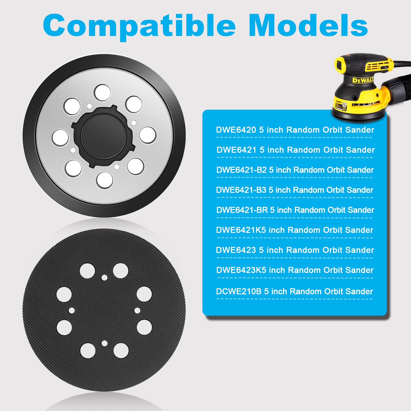 4pcs ATQYZLM Premium Metal Backed Orbital Sander Replacement Pad for DeWalt DWE6421 6421K DWE6423 6423K DCW210B,Upgrade 5 inch 8 Hole Hook Sander Pad for DeWalt DWE64233 N329079 and Easy to Install