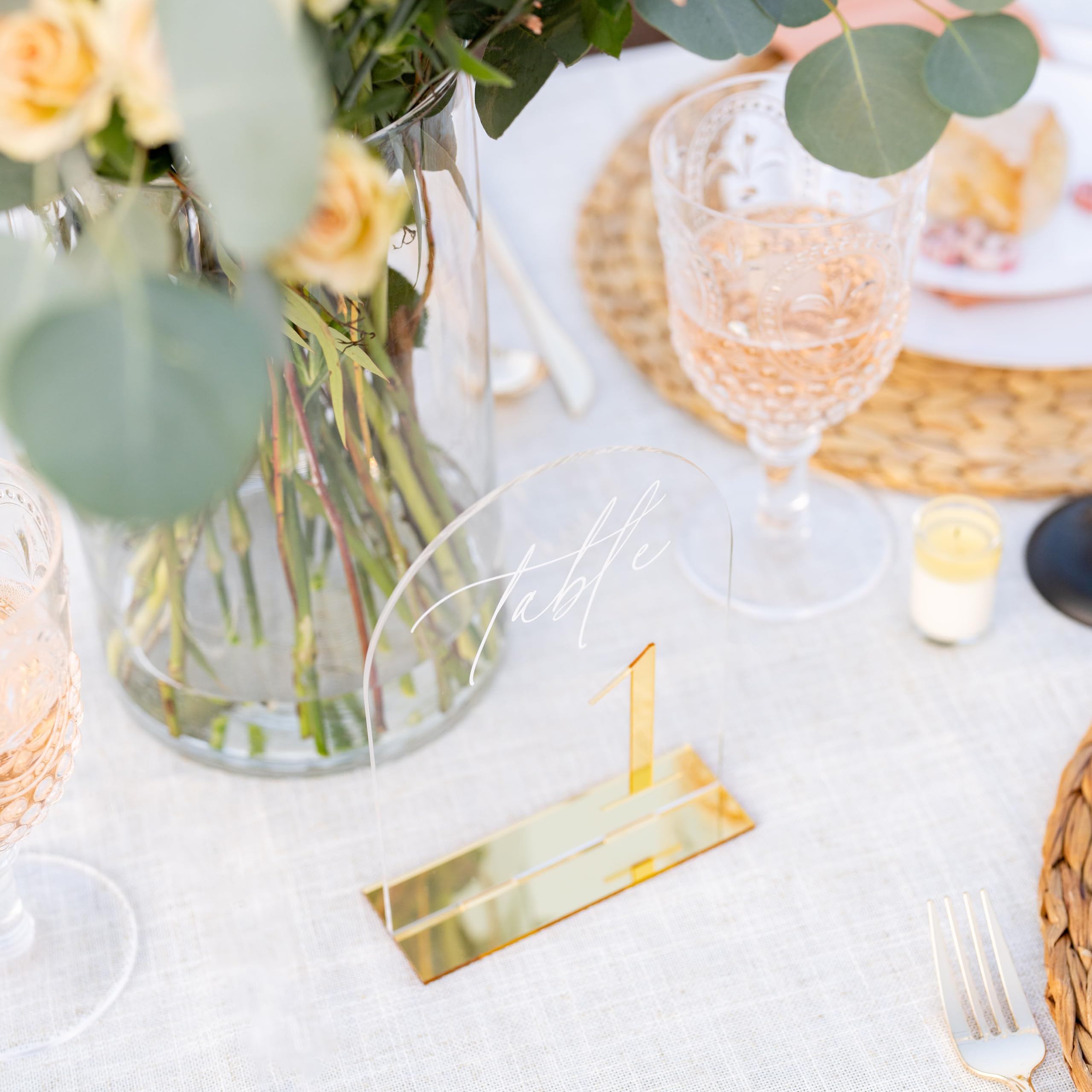 Acrylic Wedding Table Numbers 1-20 w/Stand, 5 x 7β Elegant Gold Table Numbers 1-20, Durable & Thick Table Number Signs, Acrylic Table Numbers 1-20 for Reception, Birthdays, Anniversary & More