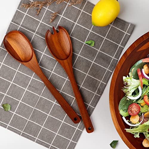 Acacia Wood Salad Severs, 12inch Salad Tongs with Large Spoon and Fork for Tossing and Serving