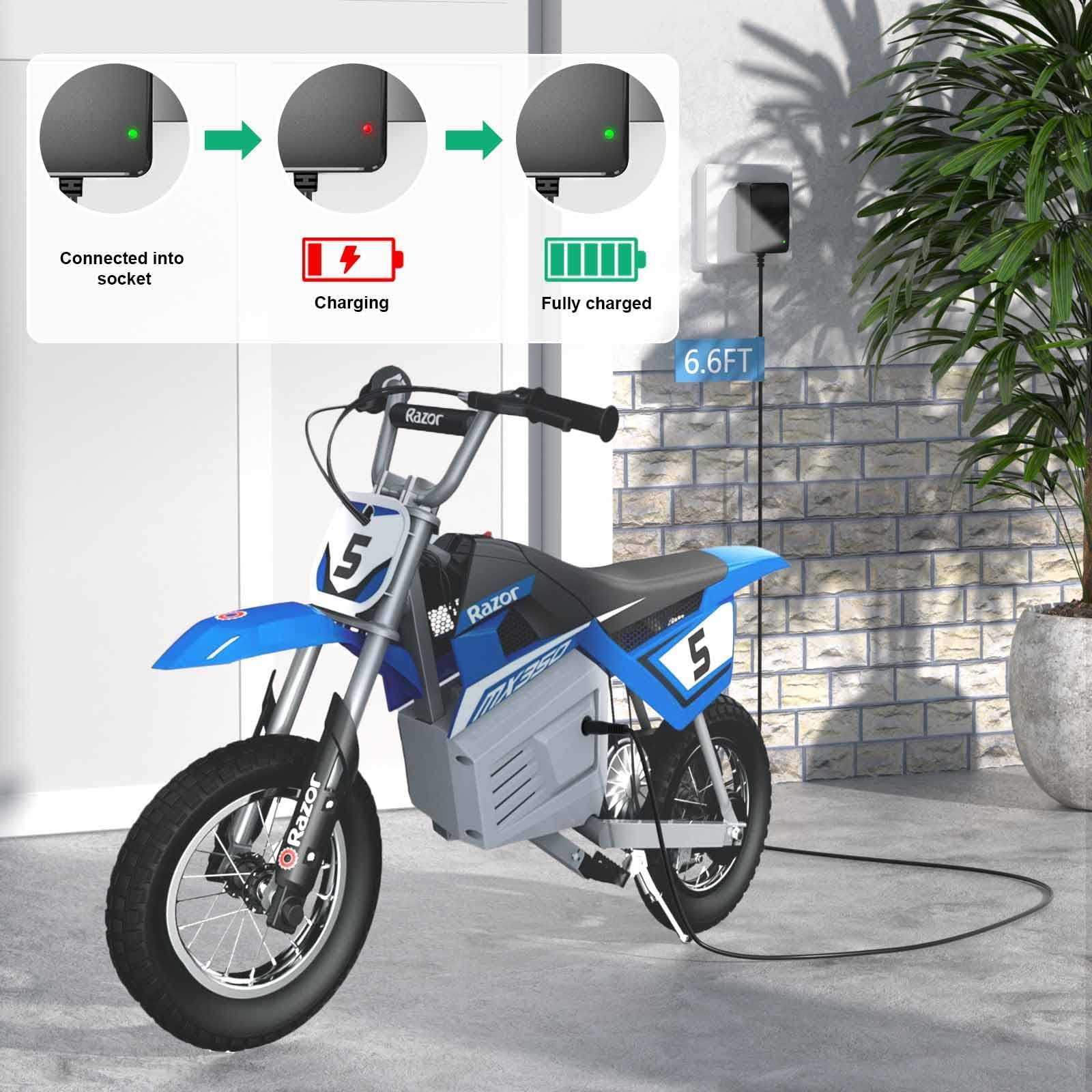 IBERLS Charger for Razor MX350 Scooter, Dirt Bike, E100, E200, E300, MX400 Dirt Rocket, Pocket Mod, Quad Dirt, Crazy Cart Battery Replacement Power Supply 24V Cord(6.6FT,LED)