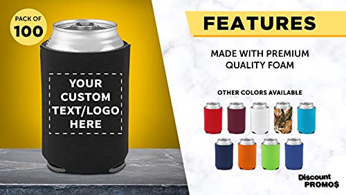 Can Coolers - 100 pack - Customizable Text, Logo - 4mm Collapsible Beer Holders To Keep Your Beer Cold - Insulated Cans Holder - Black
