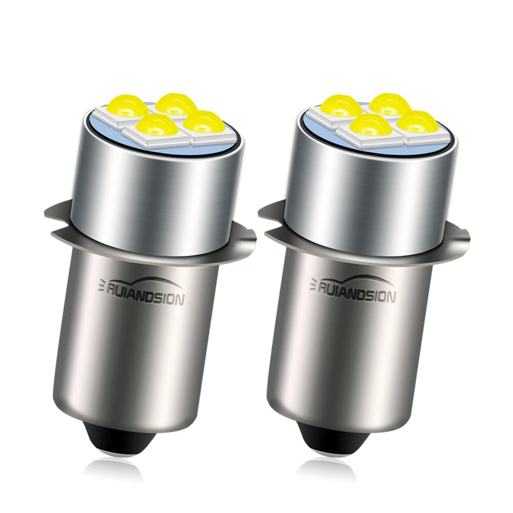 Ruiandsion 2pcs P13.5S Screw Base LED Bulb 10-60V White 3030 4SMD Replacement for Flashlights Torch Work Lights, Non-Polarity