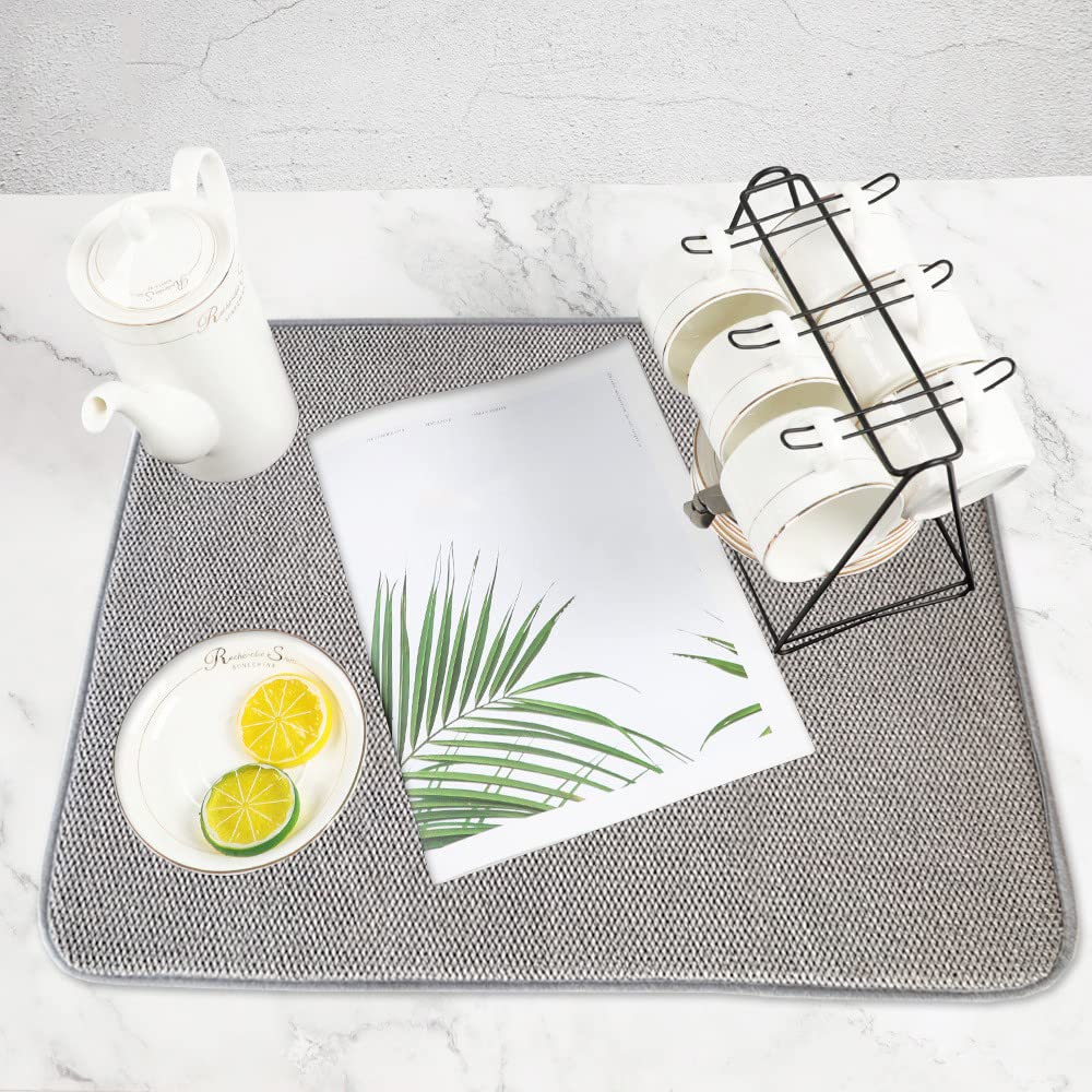 2Pack Large Dish Drying Mat for Kitchen Counter,24 x 17 Inch Microfiber Absorbent Dish Drying Pad,Large Size Dishes Drainer Mats for Countertops,Sinks,Draining Racks(Gray)