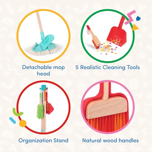 Battat- Kids Cleaning Set – Cleaning Toys For Toddlers, Children – Pretend Play Kit- Broom, Mop, Brush, Dustpan, Duster- Sweep n' Clean- 2 Years +
