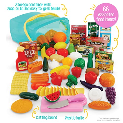 Battat- Play Circle- Play Food – Kitchen Toys – Grocery Store- Pretend Play- Pantry In A Bucket- 3 years + (79 Pcs)
