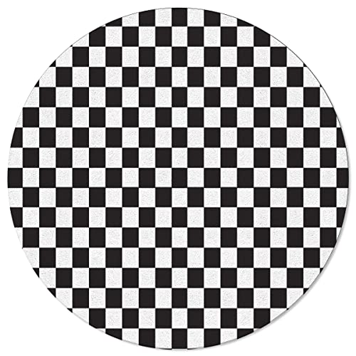 Olivefox Round Area Rugs Modern Black and White Checkered Lattice Pattern Super Soft Indoor Stain-Proof Carpet Floor Mat Anti-Skid Runner Rugs for Home Living Room, Bedroom, Dining Room, 4 Feet