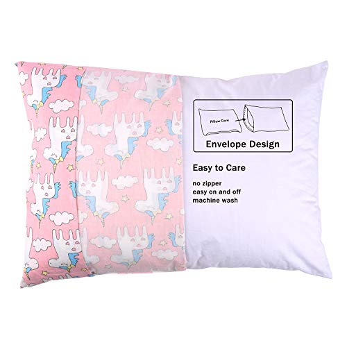ZPECC Toddler Pillowcases Set of 2, Hypoallergenic 14x19 Pillow Cover Fits Pillows Sized 13x18 or 14x19, 100% Soft Cotton Envelope Closure Kids Pillowcase for Sleeping, Machine Washable, Pink Unicorn