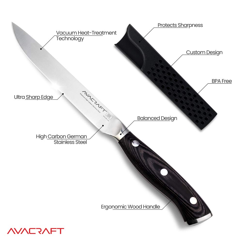 AVACRAFT Kitchen Utility Knife, High Carbon German 1.4116 Stainless Steel, Cutting Chopping Carving Knife, Ergonomic Wooden Handle, Razor Sharp, 5inch Knife with Custom Storage Case