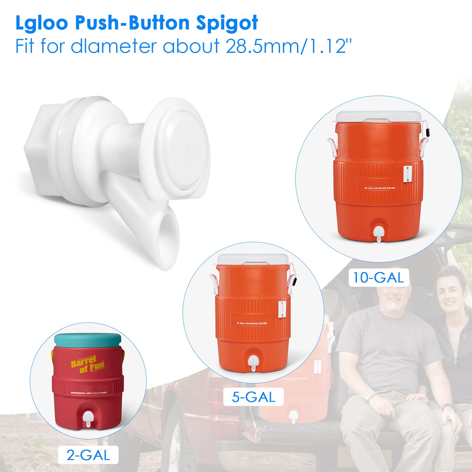 3Pcs Push Button Water Spigot White Plastic Cooler Spigot Replacement, Reusable Spigot Compatible with Igloo 2, 3, 5, and 10 Gallon Water Cooler, BPA-Free, Durable 5 Gallon Bucket Spigot (White)
