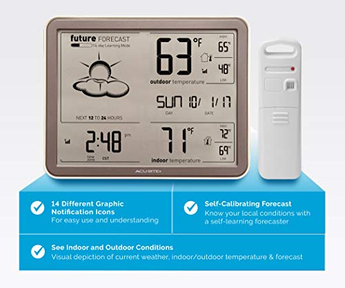 AcuRite 75077A3M Self-Learning Forecast Wireless Weather Station with Large Display and Atomic Clock, Black