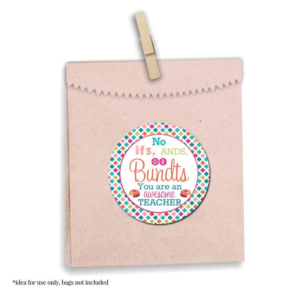 No IFS, Ands, or Bundts Cake Themed Teacher Appreciation Thank You Sticker Labels, 40 2" Party Circle Stickers by AmandaCreation, Great for Envelope Seals & Gift Bags