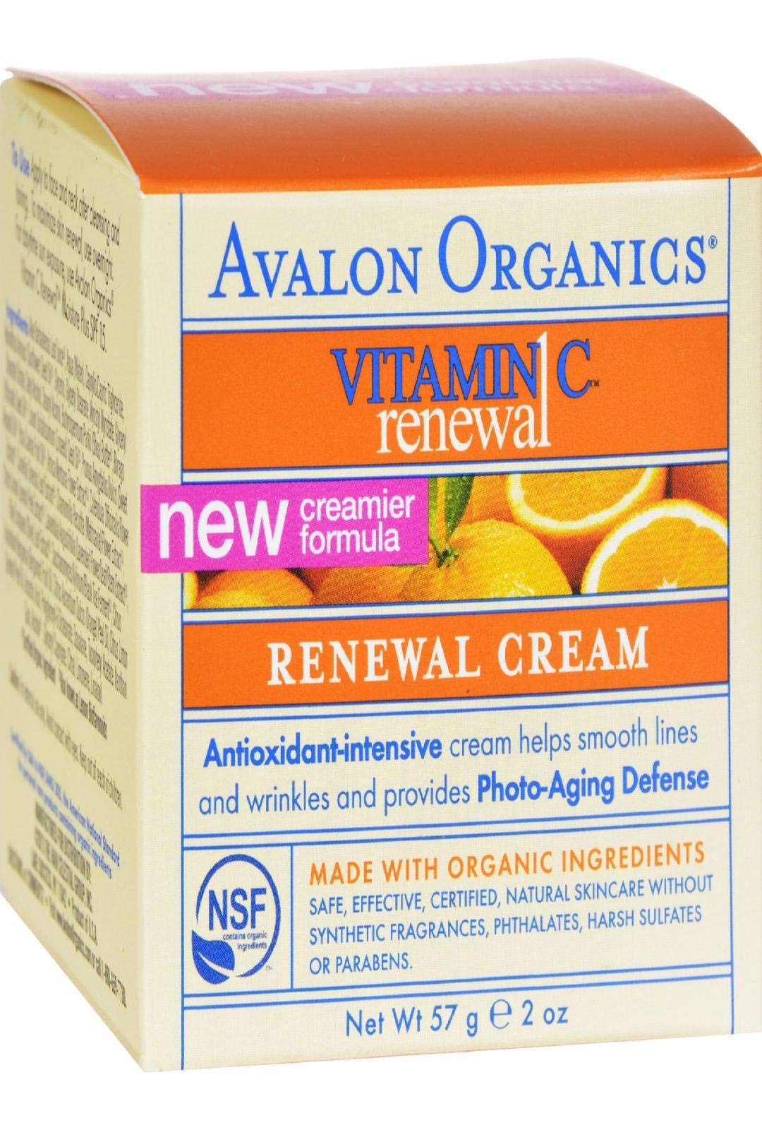 Avalon Organics Vitamin C Renewal Creme, Moisturizing Face Lotion, 2 oz with SPF 10, Natural & Nourishing