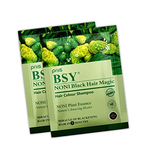 BSY Noni Black Hair Magic Shampoo | Hair Color | 10 Mins Ammonia-Free Shampoo-Based Hair Dye | 20ml X 12