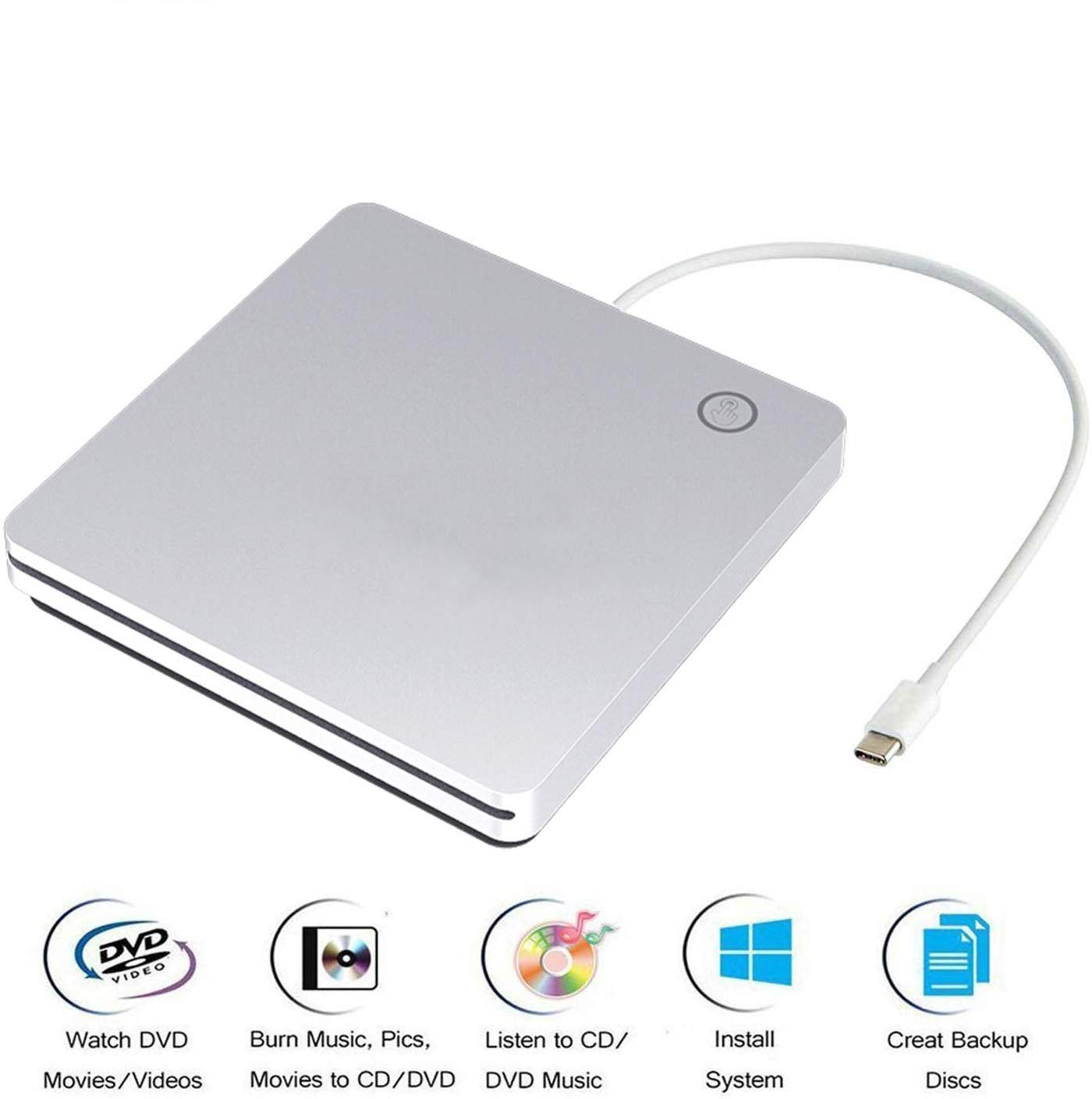 VikTck External CD DVD Drive USB C Ultra Slim Portable CD DVD RW/ROM Burner Writer Player Superdrive for MacBook Pro Air iMac Laptop Mac os Windows 10