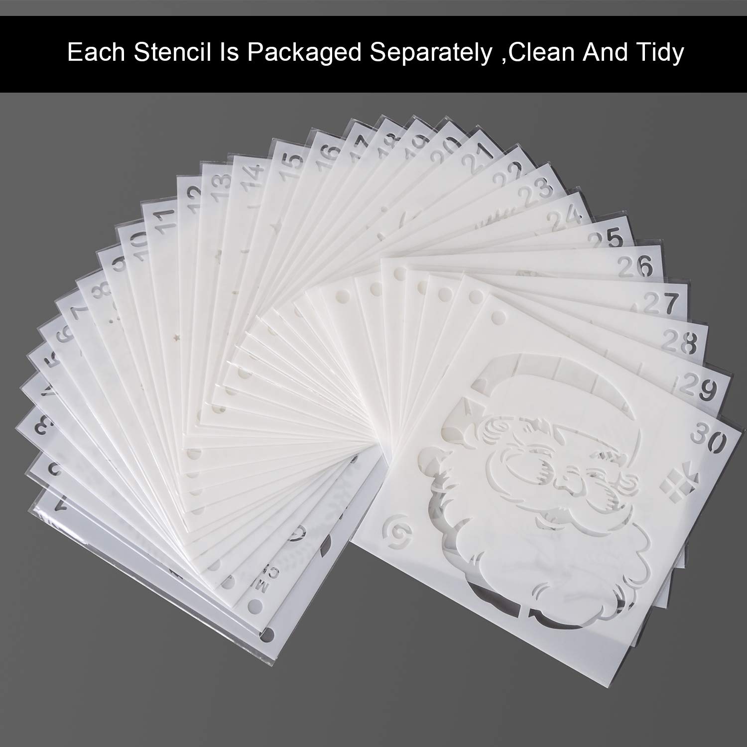 30-Pack (6x6 Inch) Christmas Decoration Stencils Painting and Drawing Stencil Template for Wood Slice Gift Card Floor Wall Tile Fabric Wood Burning Art DIY -reuseable