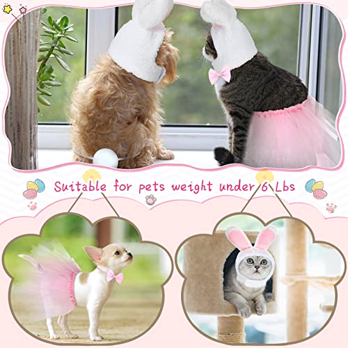 4 Pcs Bunny Costume Set Bunny Rabbit Hat with Ear Bunny Ears Pet Headband Lace Tutu Skirt with Bunny Ears Tail and Bow for Easter Cats Small Dogs Party Costume Accessory