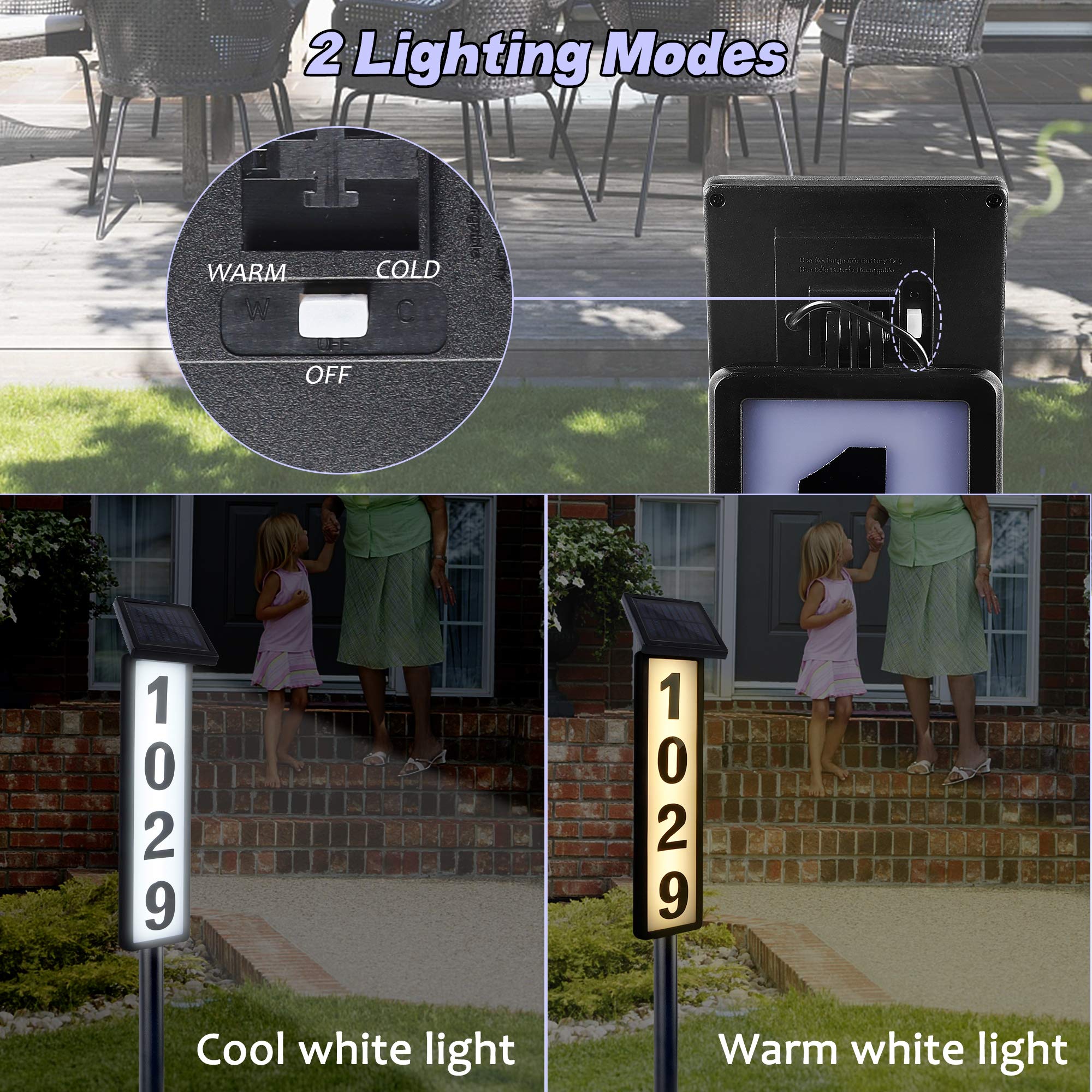 ATDAWN Solar Lighted House Address Numbers Sign, Solar Powered House Numbers Light, LED Illuminated Outdoor Address Plaque for Home Yard Garden House