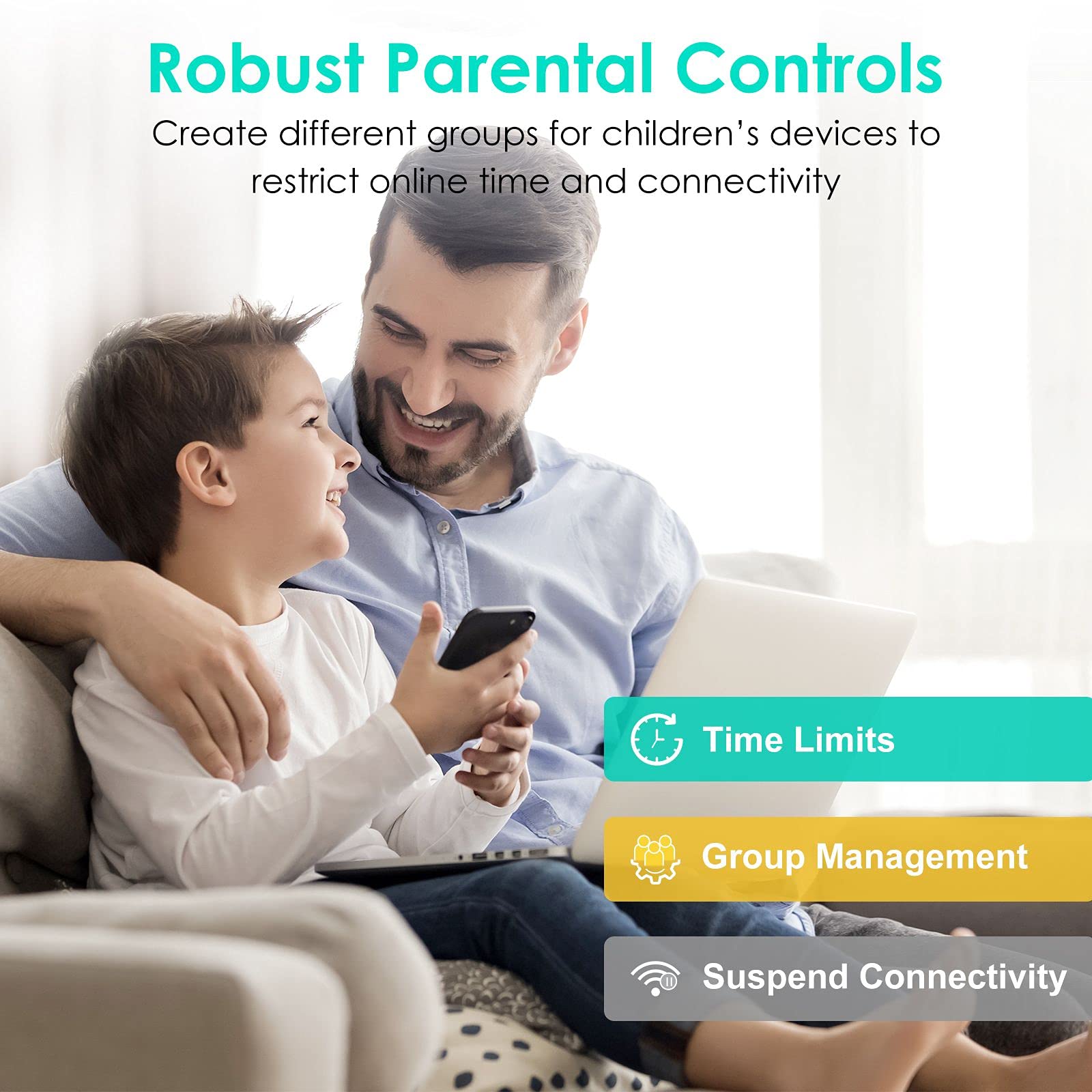 Tri-Band Mesh WiFi System, up to 6000 sq. Ft Whole-home Coverage, Router & Extender Replacement w/ 9 Gigabit Ethernet Ports, High-Performance Mesh WiFi Network Covers 8+ Rooms and 100+ Devices- 3 Pack