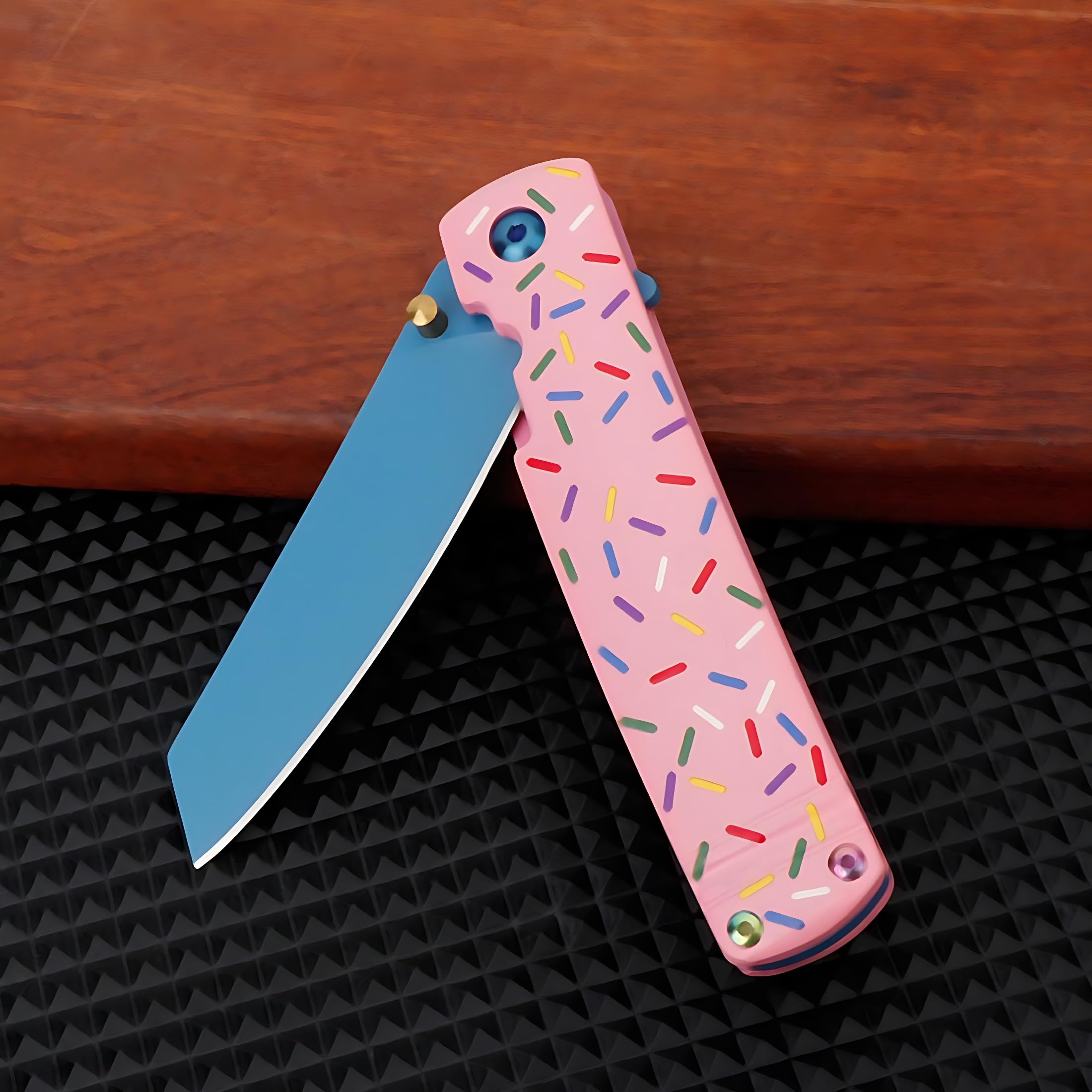 Generic Folding Knife Donut Knife Pink Blue Fruit Knife Stainless Steel Knife Outdoor Camping Knife