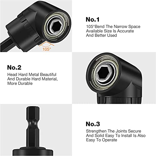 4-Piece Power Drill Sockets Adapter Sets,360°Rotatable 1/4" 3/8" 1/2" Impact Grade Driver Sockets Adapter Extension Set Drill Bit+105 Degree Right Angle Screwdriver set Drill Hex Bit Socket Adapter