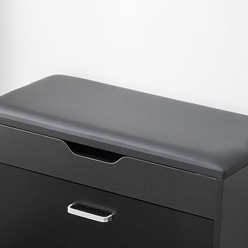 SoBuy Entryway Shoe Bench Shoe Cabinet with Folding Padded Seat & Flip-Drawer, Narrow Shoe Rack, Black, FSR95-SCH