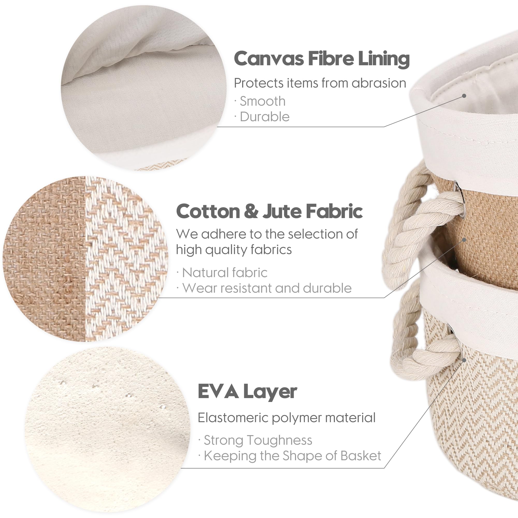 Sea Team 2-Pack Small Jute and Canvas Storage Baskets with Cotton Rope Handles - Ideal for Toiletries, Toys, Sundries, Desk Gadgets