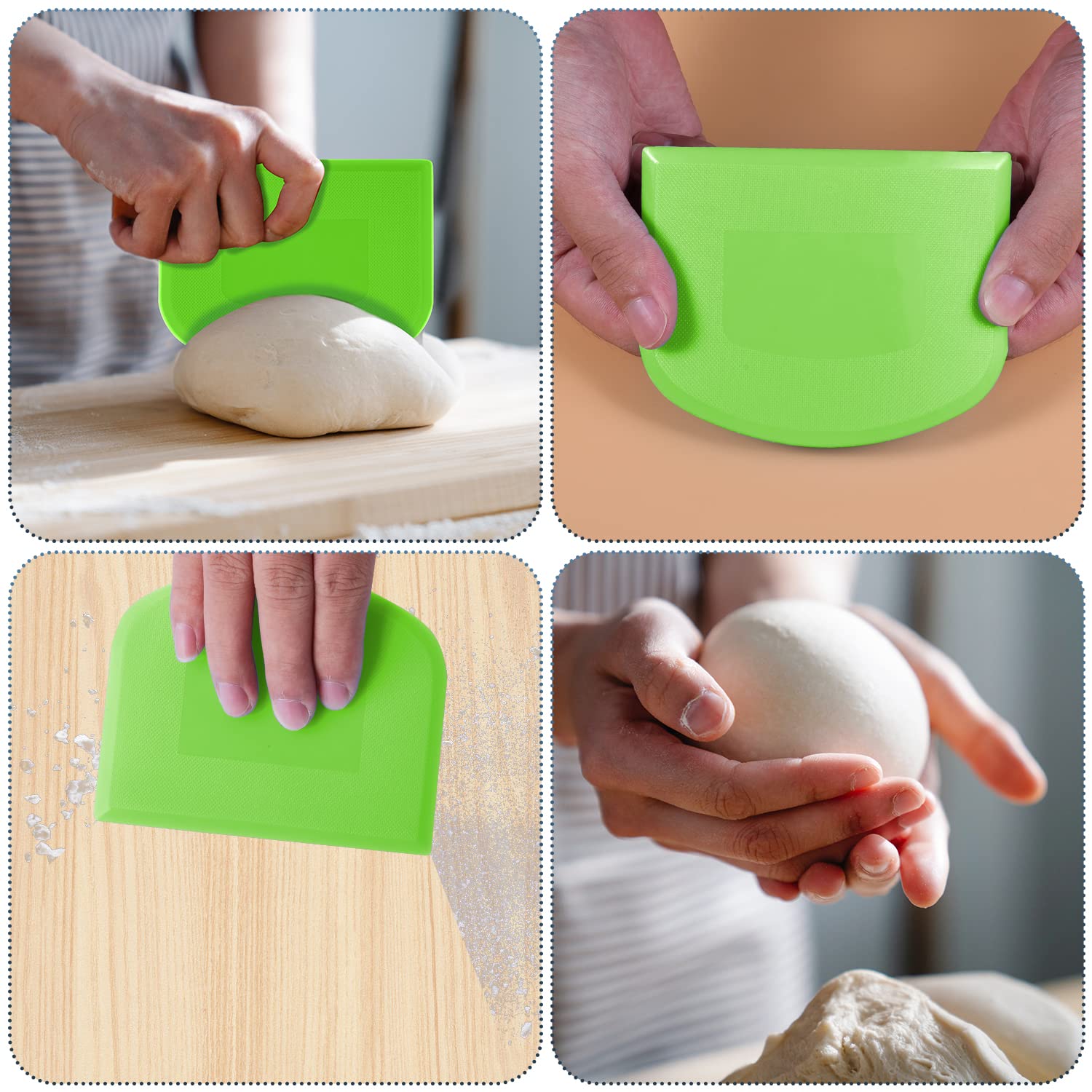 2pcs 4.7x3.7" Dough Bowl Spatula, Dough Cutter Multi-Function Dough Scraper Food Scrappers Plastic Kitchen Bowl Scraper Tool for Pastry Cake Bread Pizza Baking (Green+Pink)