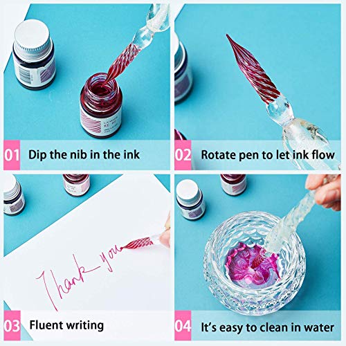 Glass Dip Pen Set,Calligraphy Pen,Crystal Signature Pen for Art, Writing, Signatures -Decoration and Business Gift