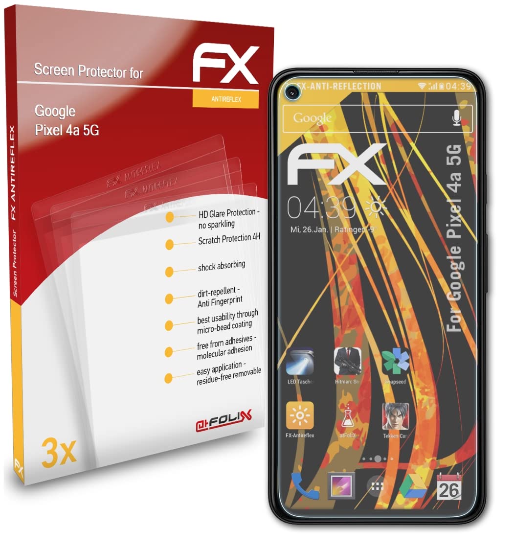 atFoliX Screen Protector compatible with Google Pixel 4a 5G Screen Protection Film, anti-reflective and shock-absorbing FX Protector Film (3X)