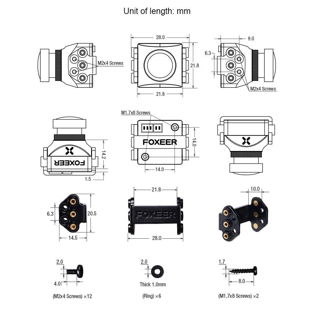 FPV Camera Foxeer Razer Mini 1/3 CMOS HD 5MP 2.1mm Lens 1200TVL 4:3 PAL/NTSC Switchable Support 4.5V-25V Input Voltage for FPV Quadcopter Racing Drone