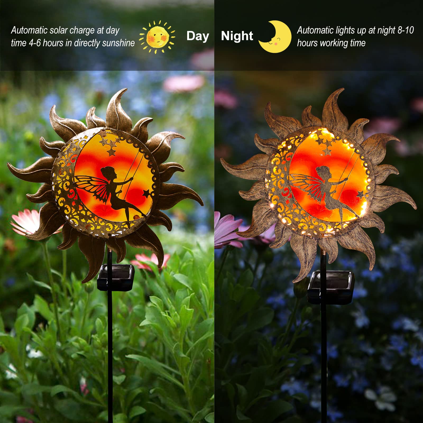 YJFWAL 2 Pack Frog Solar Lights Outdoor Frog Garden Decorations with Solar Lights Metal Frog Solar Stake Lights Waterproof Solar Powered Light for Patio, Backyard, Pathway Decor Halloween Decor
