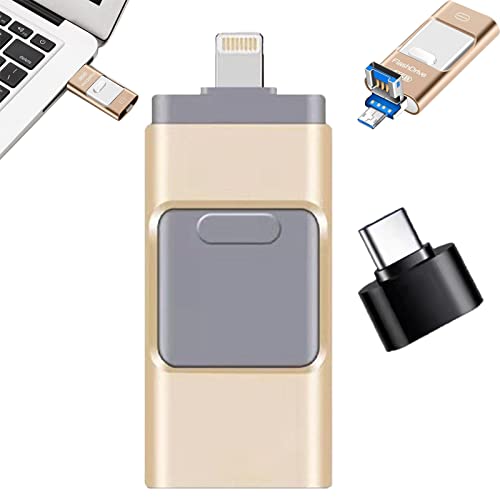 4 in 1 High Speed USB Multi Drive Flash Drive, Flash Drive for iPhone & Photo Stick for Android Phones, Photo Stick Omni for iPhone and Computer (Gold,64GB)