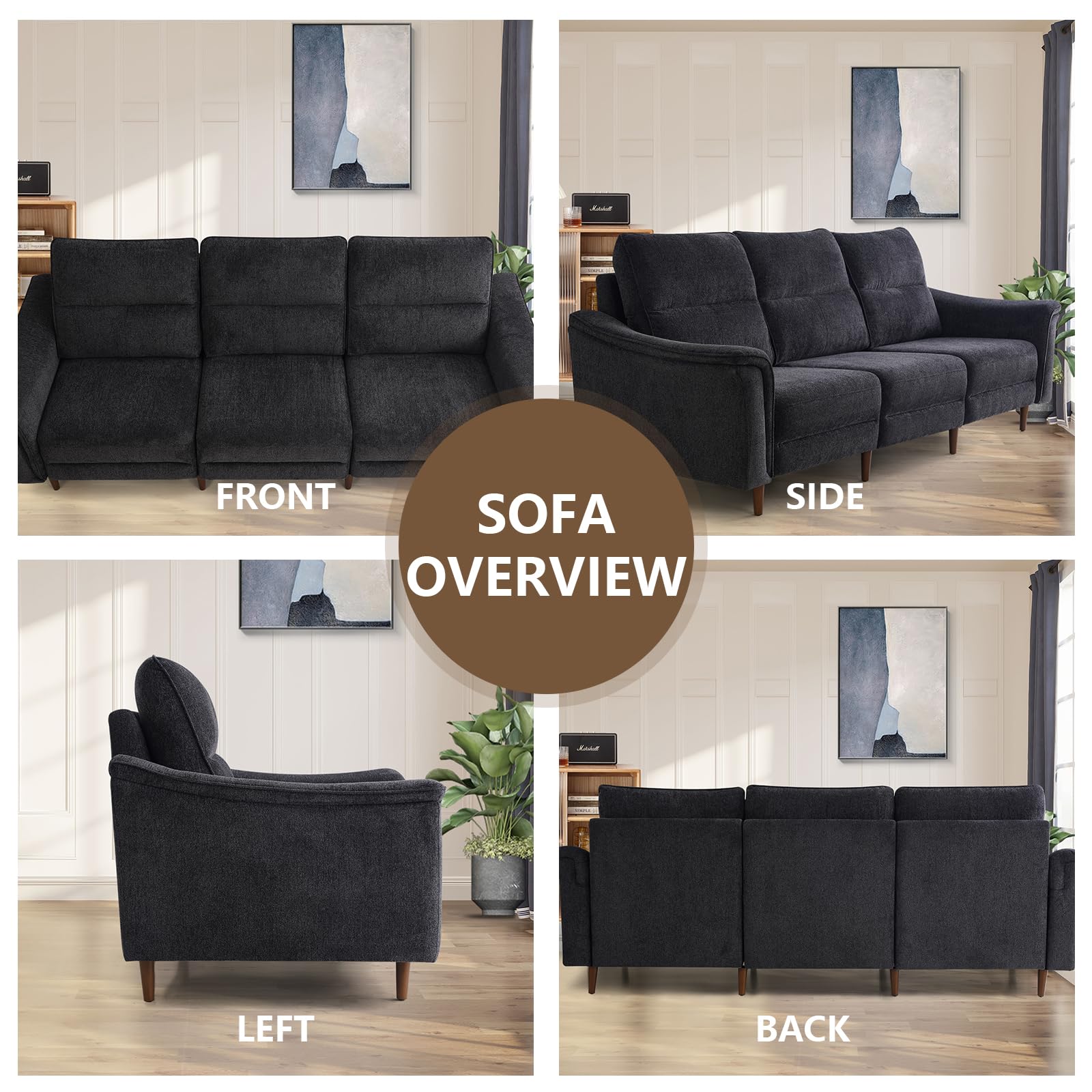 ABAKAN Modern 3-Seat Modular Sectional Sofa Couch,Chenille Sofa Comfy Upholstered Furniture for Small Spaces, Living Room, Apartment, Studio, Office, Grey