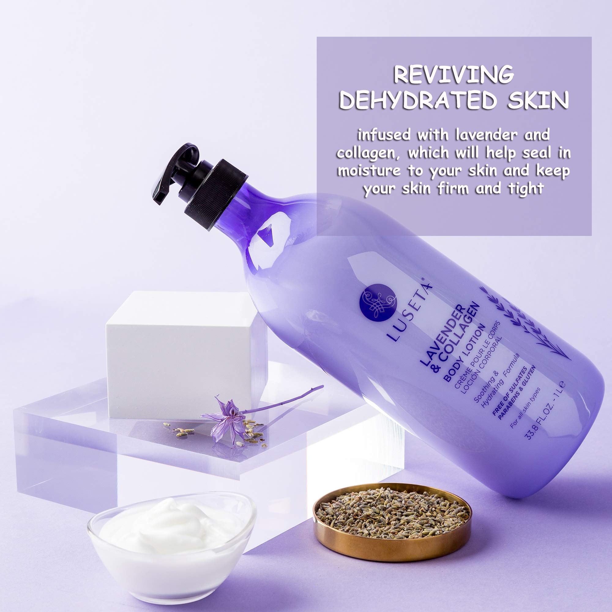 Luseta Lavender Scented Body Lotion with Collagen for Women 33.8oz, Moisturizing Body Lotion with Collagen, Sulfate & Paraben Free