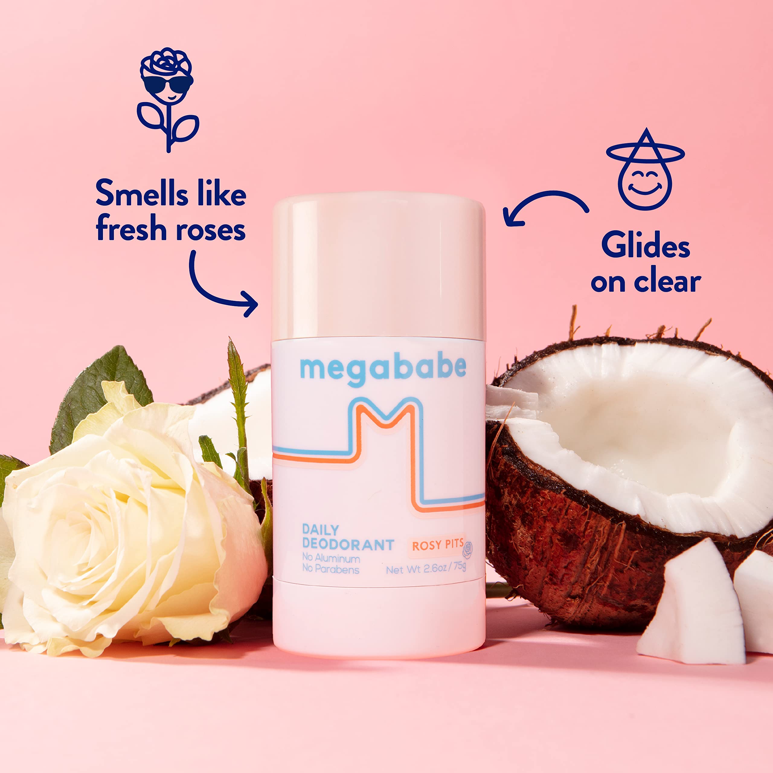 Megababe Daily Deodorant - Rosy Pits | 72 hour Odor Protection | Aluminum-Free, Clear & Clean | 2.6 oz