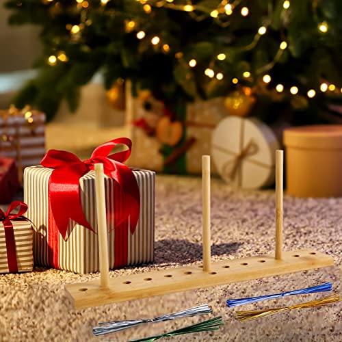 Ackitry Bamboo Extended Bow Maker for Ribbon for Wreaths, Ribbon Bow Maker with Twist Ties and Instructions for Creating Gift Bows, Hair Bows, Corsages, Christmas Holiday Wreaths, Various Crafts
