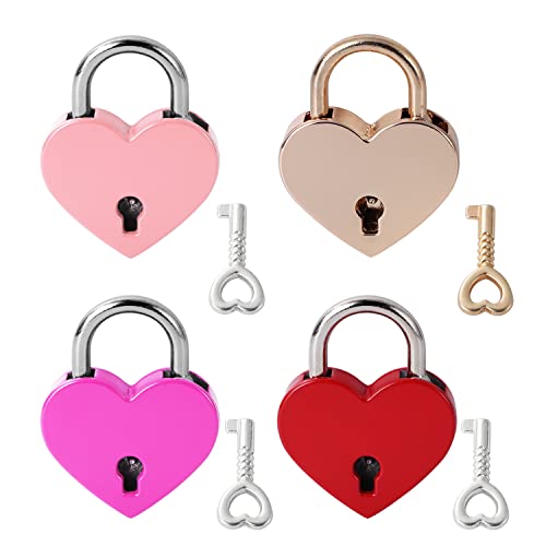 4 Pcs Diary Lock and Key Set, Heart Lock Mini Lock, Small Love Lock for Diary Book Jewelry Storage Box Locker Decor Valentine Gift (Multicolor)