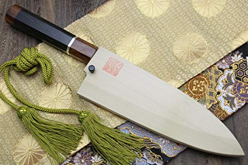 Yoshihiro Mizu Yaki Ginsanko Mirror-Finished High Carbon Stain Resistant Deba Fish Fillet Knife Ebony Handle with Silver Ring (7'' (180mm))