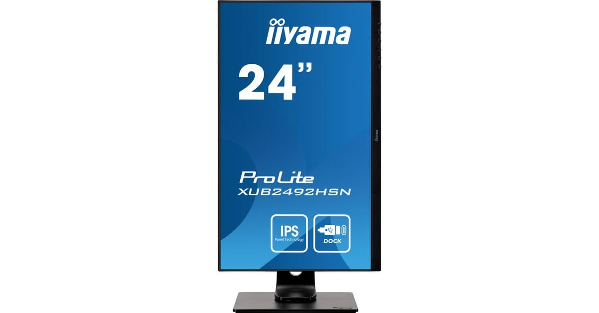 iiyama XUB2492HSN-B1 24" IPS LCD USB-C 65W Charging, 4ms, Full HD 1920x1080, RJ45, 1x HDMI,1 x DisplayPort In, 1 x DisplayPort Out,1 x VGA, 2 x USB, 2 x 2W Speakers, Height Adjustable Stand
