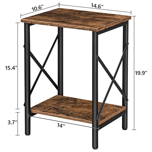 ALLOSWELL Nightstands Set of 2, End Tables with Storage Shelf, Bedside Tables X-Shaped Design, Side Tables for Living Room, Bedroom, 14.6 x 10.6 x 19.9 Inches, Easy Assembly, Rustic Brown ETHR2801S2
