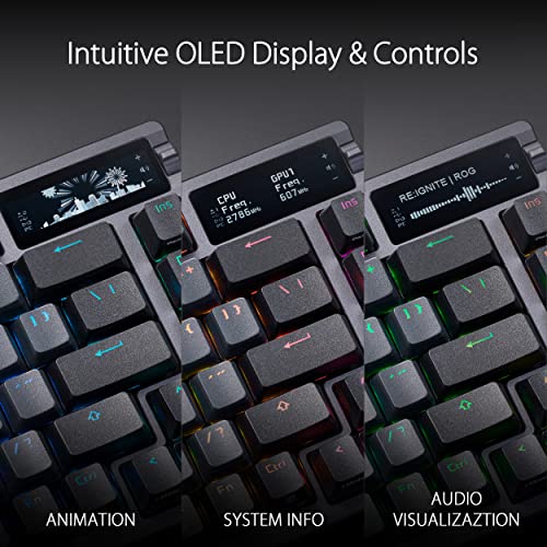 ASUS ROG Azoth 75% Wireless DIY Custom Gaming Keyboard, OLED Display, Three-Layer Dampening, Hot-Swappable ROG NX Red Switches & Keyboard Stabilizers, PBT Keycaps, RGB-Black