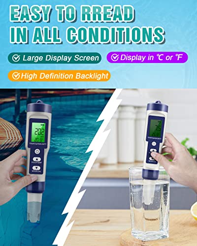 5 in 1 TDS Meter, Pool Salt Tester, 0.01 High Accuracy Digital PH Meter for Water, PH/TDS/EC/Salt/Temp Tester, PPM Meter Water Tester for Drinking Water, Hydroponics, Plants, Aquarium and Pool