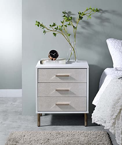Acme Myles Wooden Storage Nightstand in White and Champagne and Gold