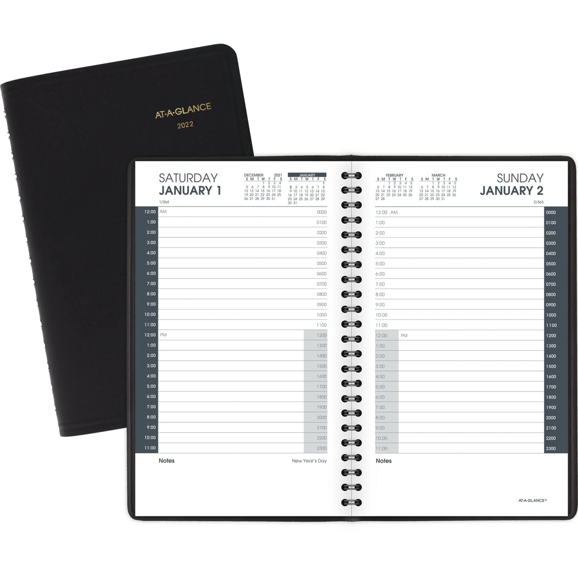 2022 Daily Appointment Book & Planner by AT-A-GLANCE, 7" x 8-3/4", Medium, 24 Hour, Black (7082405)