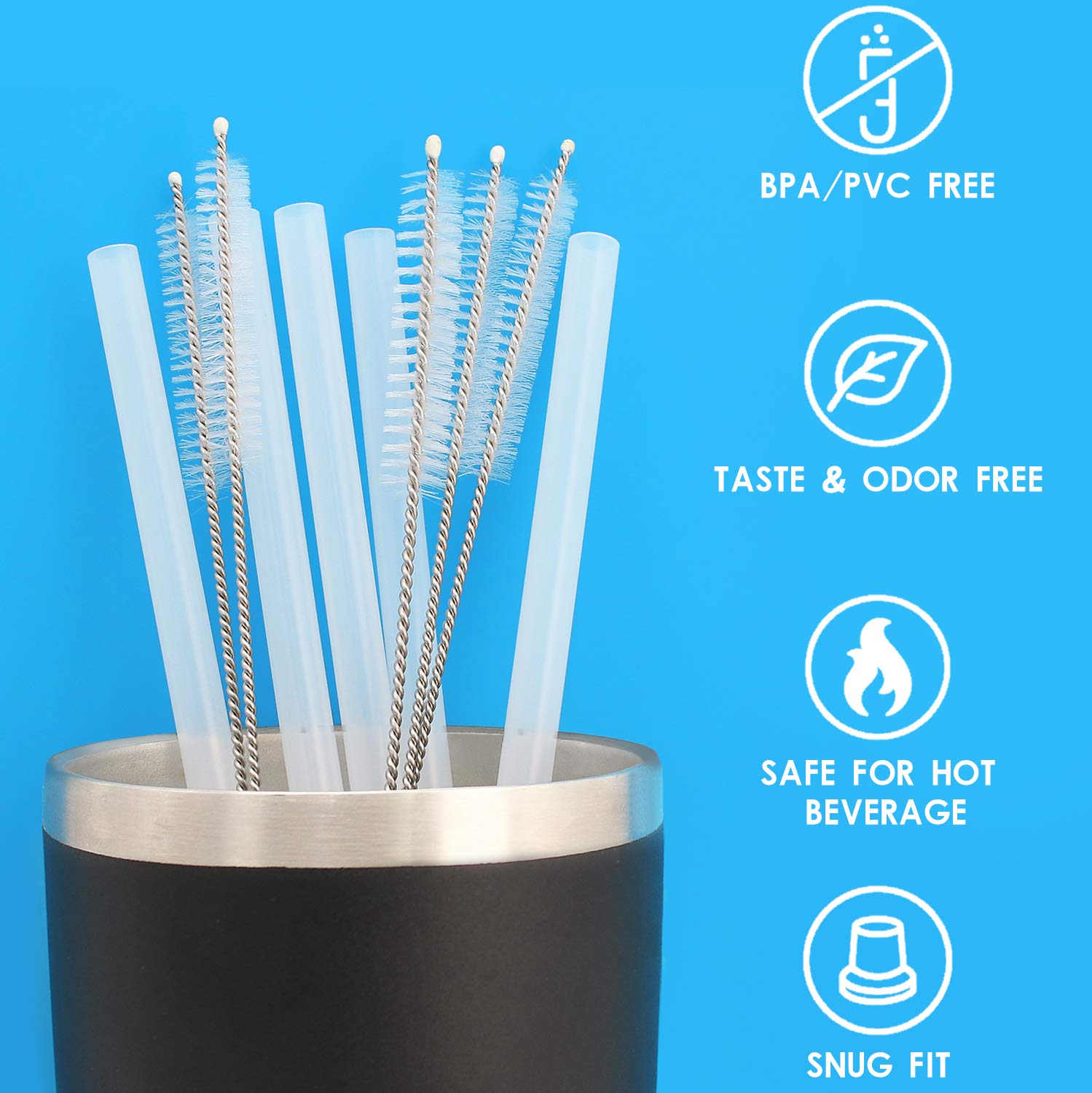 5 Pack Reusable Straws for Hydro Flask Standard/Wide Lid, 9.5 in Plastic Straws Reusable for Cold/Hot Drinks, Food Grade Straws Replacement for Hydro Flask with Brushes, White