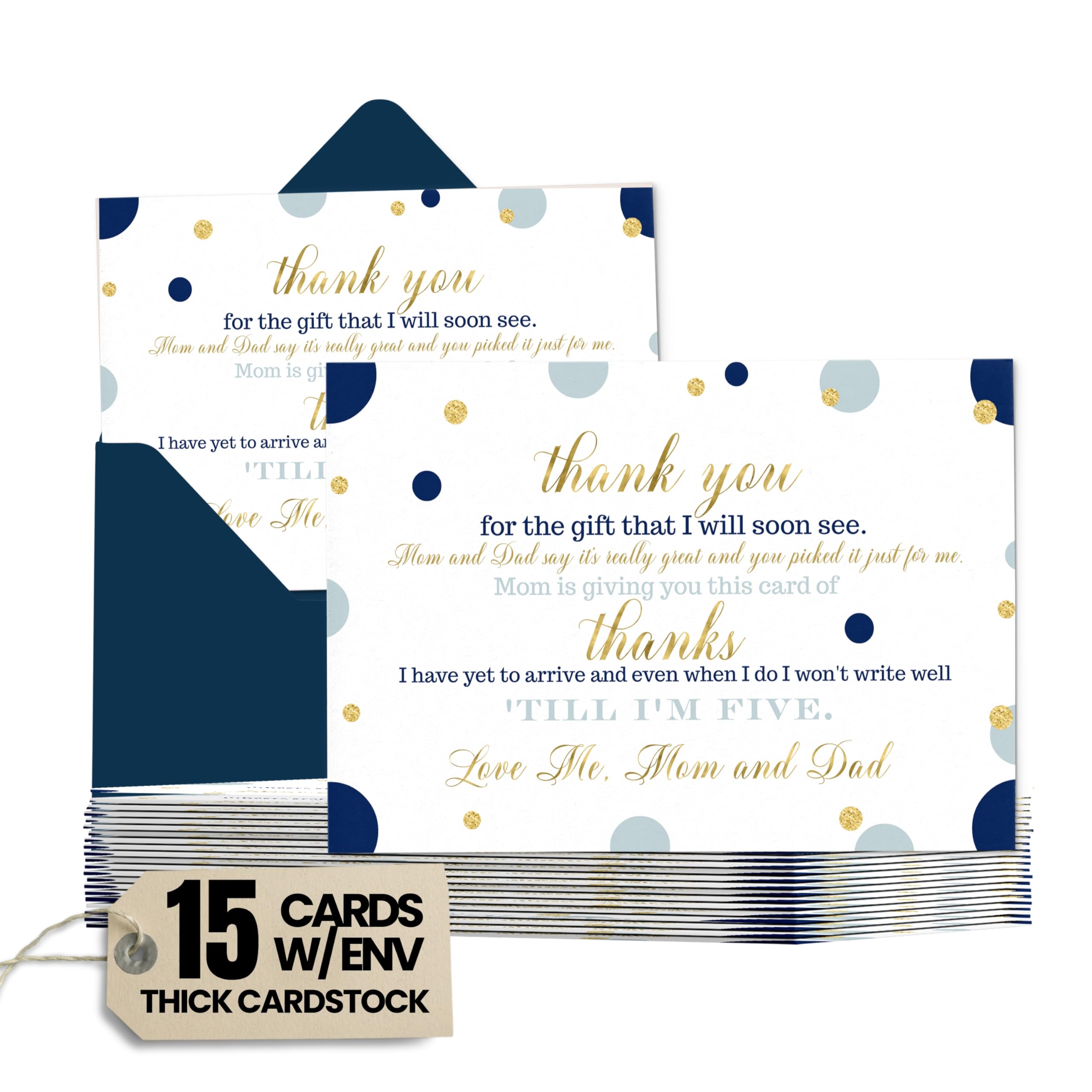 Paper Clever Party Navy and Gold Baby Shower Thank You Cards with Envelopes Blank Notes Prefilled with Message Boys, Personalize for Registry Gifts Royal Prince Notecard Set 4x6 Stationery 15 Pack