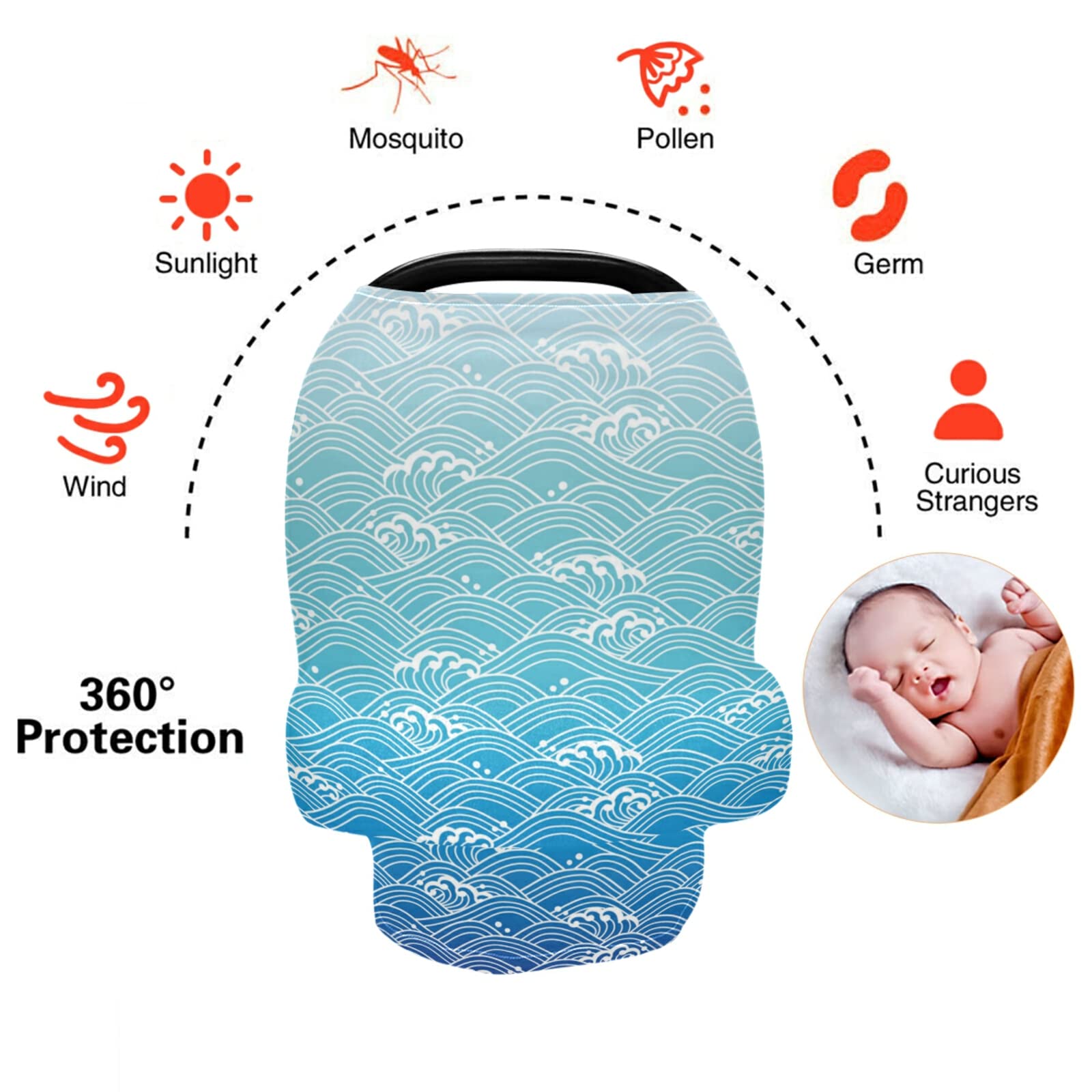 Nursing Cover Breastfeeding Scarf Ocean Wave - Baby Car Seat Covers, Infant Stroller Cover, Carseat Canopy(913h)
