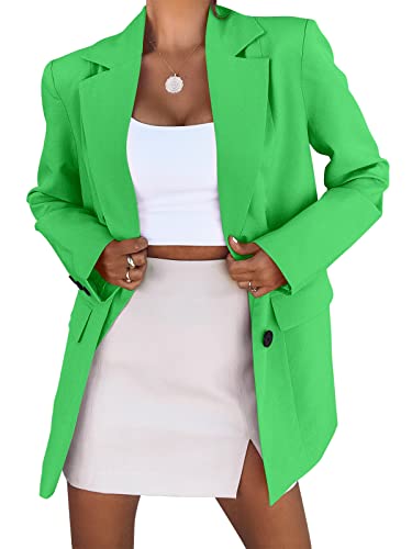 ANRABESS Women's Casual Button Long Sleeve Lapel Open Front Pad Shoulder Oversized Office Blazer Jacket Work Suit 638lvse-M Green